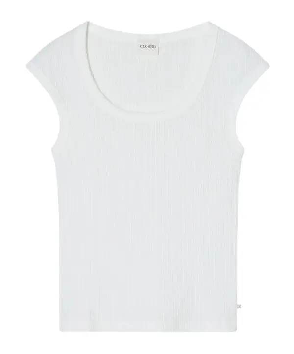 Closed Ribbed Knit Cap Sleeve Top - Off-white