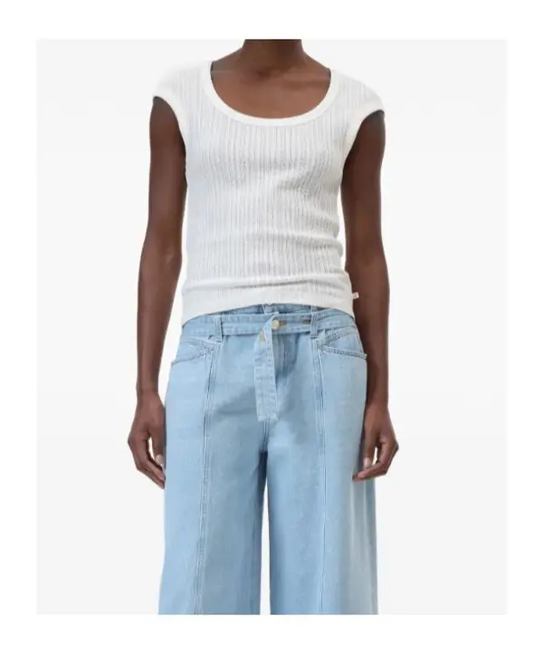 Closed Ribbed Knit Cap Sleeve Top - Off-white
