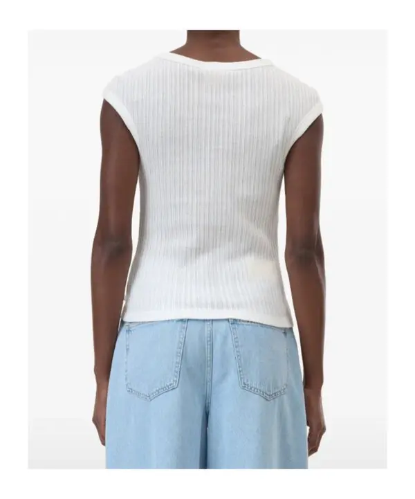 Closed Ribbed Knit Cap Sleeve Top - Off-white