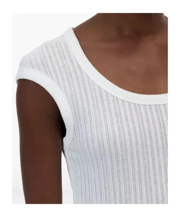 Closed Ribbed Knit Cap Sleeve Top - Off-white