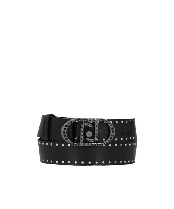 Liu Jo Stud Embellished Leather Belt With Logo Buckle - Black