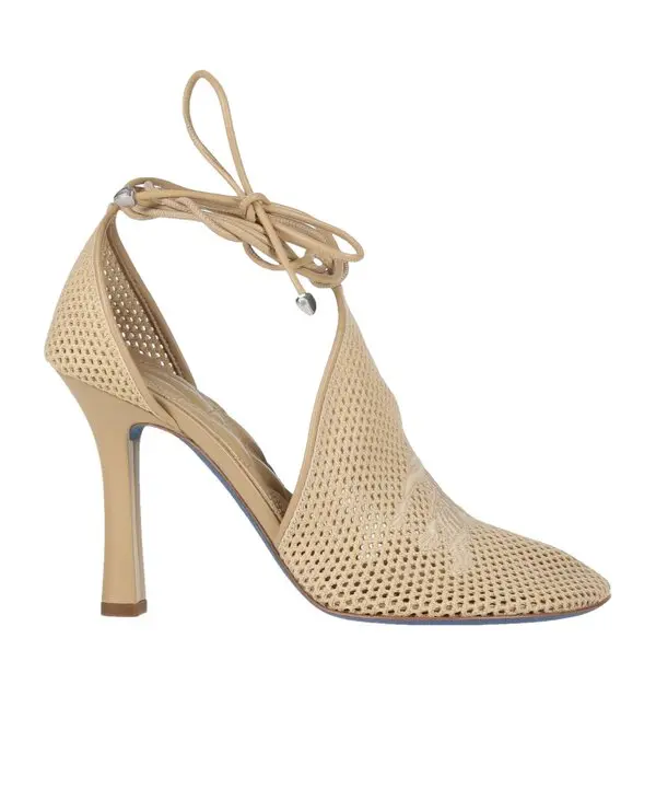 Burberry Mesh Leather High Heels With Embroidered Logo And Tie Fastening