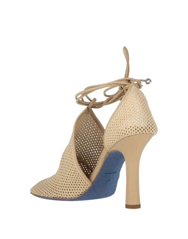 Burberry Mesh Leather High Heels With Embroidered Logo And Tie Fastening