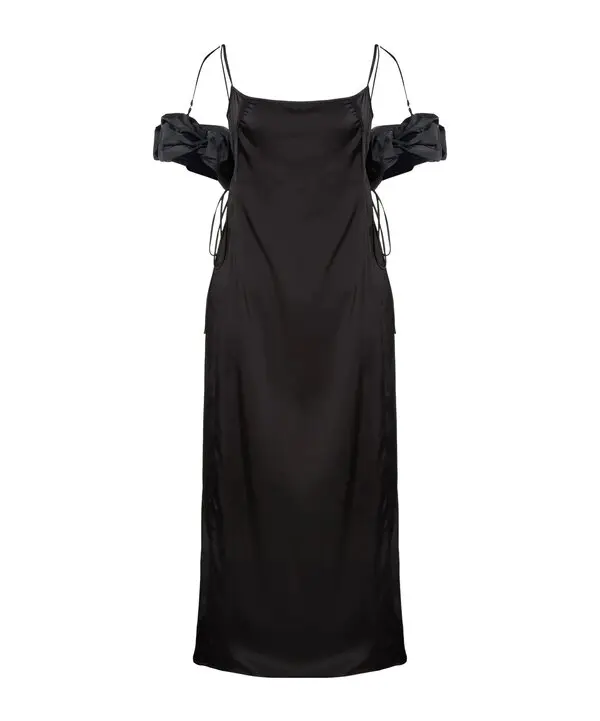 Jacquemus Satin Cold-shoulder Dress With Detachable Sleeves