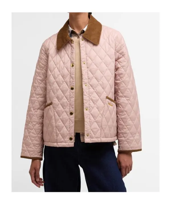 Barbour Short Diamond-quilted Jacket With Corduroy Collar