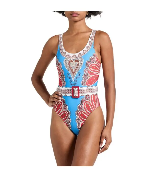 Farm Rio Printed One-piece Swimsuit With Belt