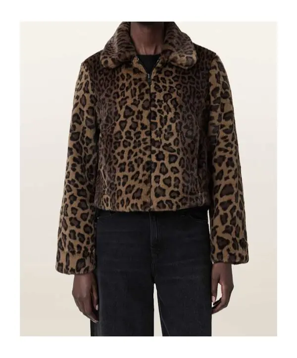 ALLSAINTS Leopard-print Zip-up Cropped Jacket - Leopard Brown