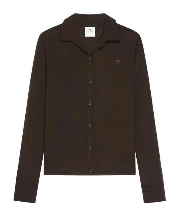 COURREGES Merinos Wool Notched-collar Cardigan - Chocolate