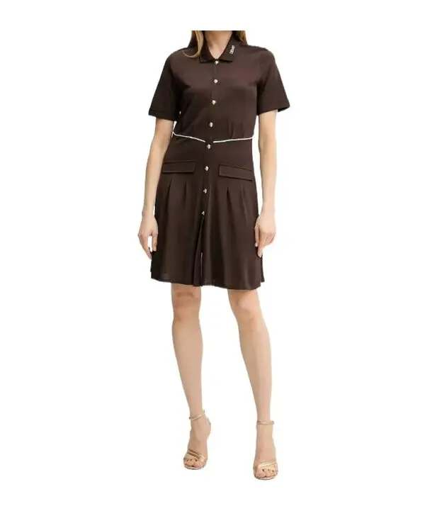 Liu Jo Collared Pleated Mini Dress - Dark Brown