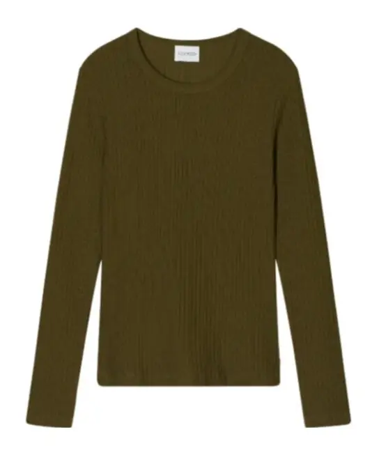 Closed Crewneck Long Sleeve Ribbed Knit Top - No