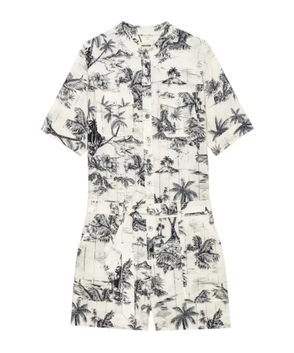 Zadig&Voltaire Short-sleeve Printed Jumpsuit - Ecru