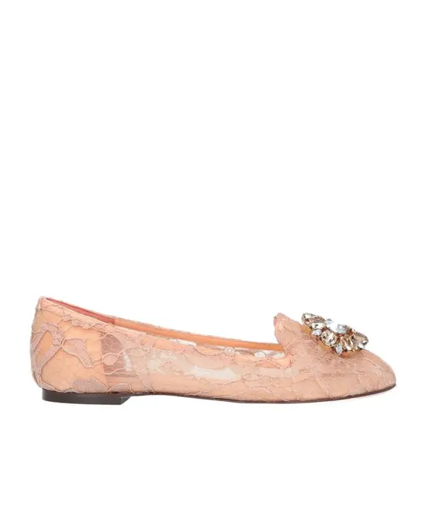 Dolce & Gabbana Lace Appliquéd Loafers - Nude