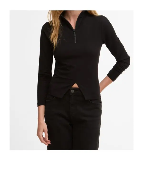 Barbour Dallas Half Zip Top With Long Sleeves And Front Slit