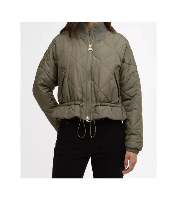 Barbour Quilted Jacket With Funnel Neck And Studded Pockets