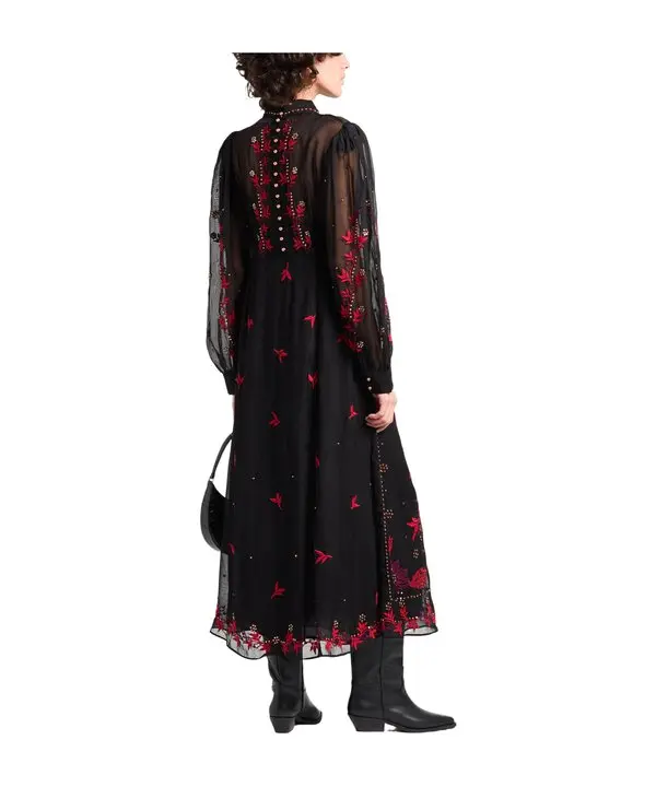 Farm Rio Embroidered Floral Maxi Dress With Metallic Accents