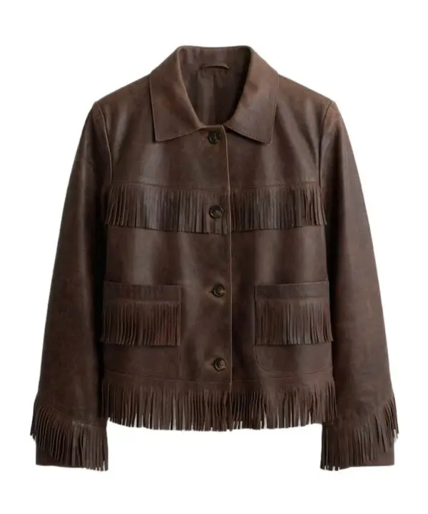 NILI LOTAN Fringed Patch-pocket Leather Jacket