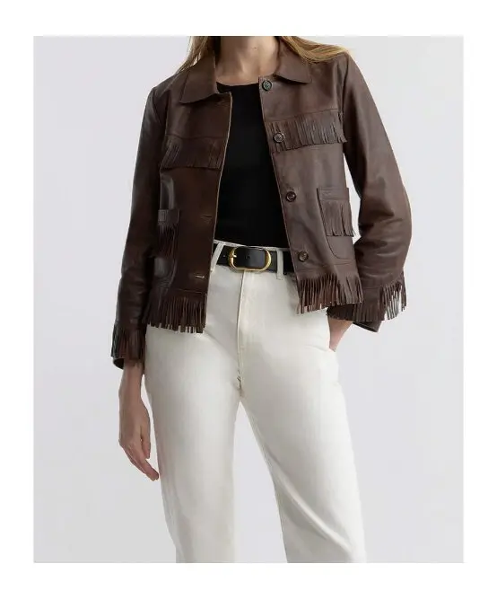 NILI LOTAN Fringed Patch-pocket Leather Jacket