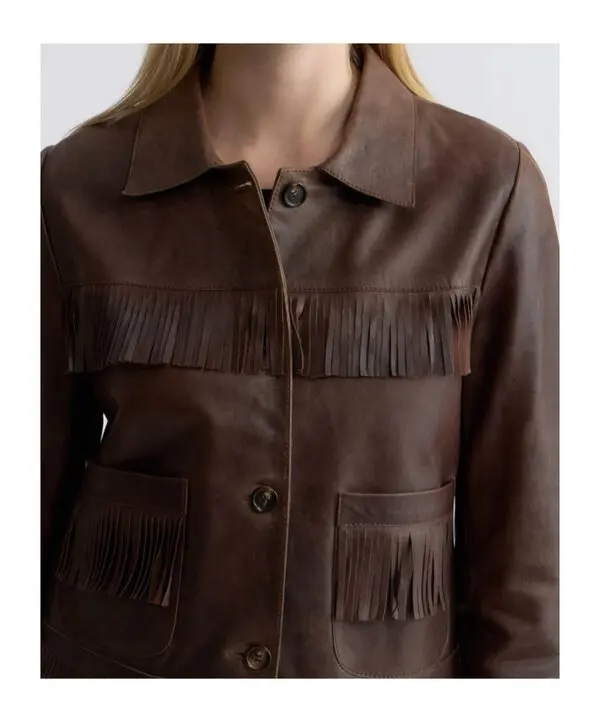 NILI LOTAN Fringed Patch-pocket Leather Jacket