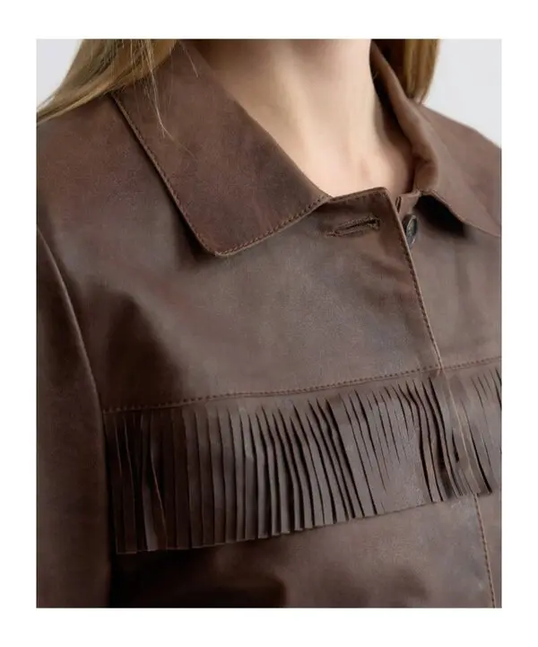 NILI LOTAN Fringed Patch-pocket Leather Jacket