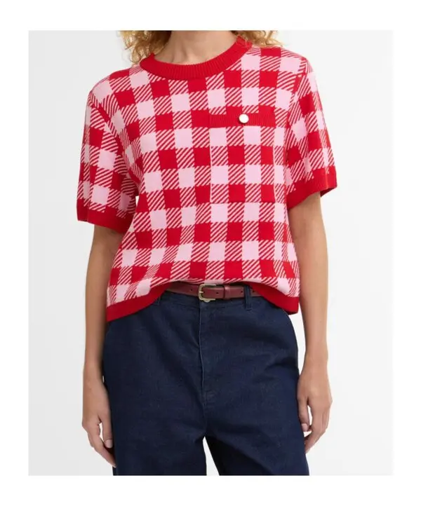 Barbour Plaid Short Sleeve Knit Sweater