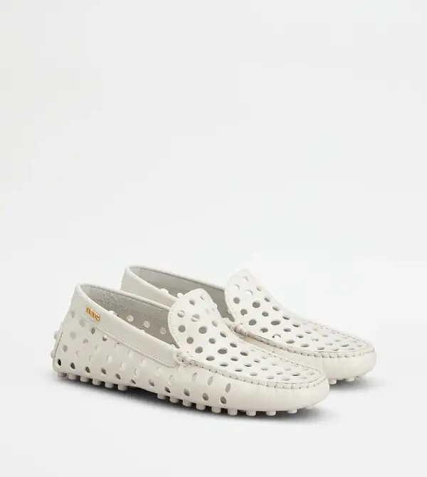 TOD'S Gommino Loafers With Laser-cut Detailing - White