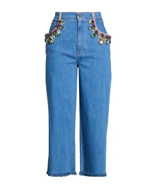 Dolce & Gabbana Embellished Wide-leg Cropped Jeans - Blue