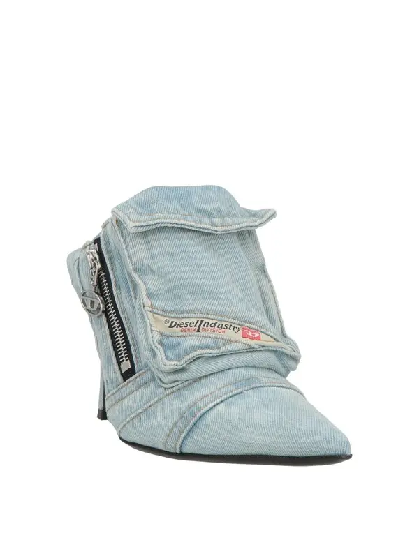 DIESEL® Denim Mules With Pointed Toe And Zip-up Detailing