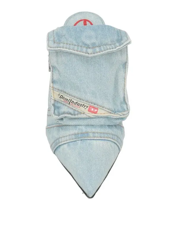 DIESEL® Denim Mules With Pointed Toe And Zip-up Detailing