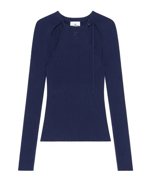 COURREGES Ribbed-knit Cut-out T-shirt