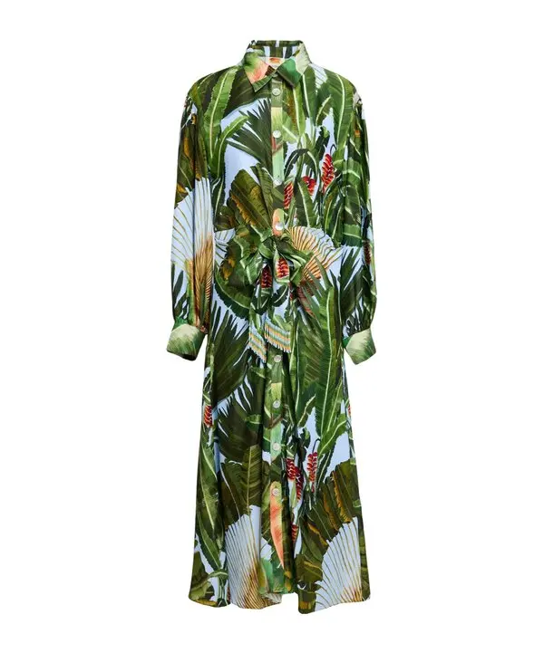 Farm Rio Long Sleeve Floral Printed Shirt Dress