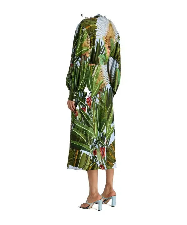Farm Rio Long Sleeve Floral Printed Shirt Dress