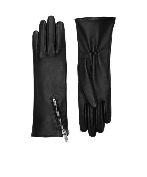 Saint Laurent Zip Gloves In Lambskin - Black