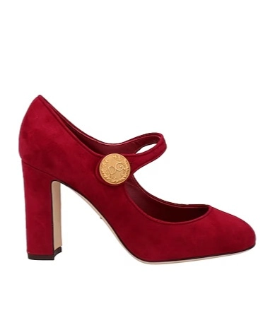 Dolce & Gabbana Round Toe Block Heel Mary Jane Flats