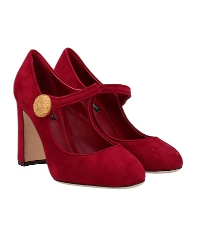 Dolce & Gabbana Round Toe Block Heel Mary Jane Flats