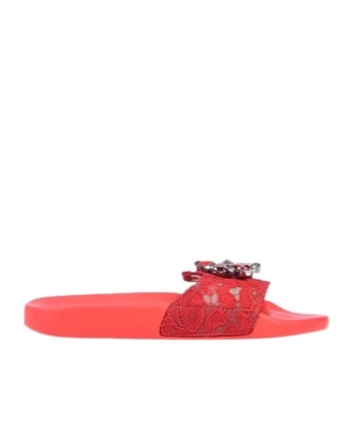 Dolce & Gabbana Embellished Lace Slides - Red
