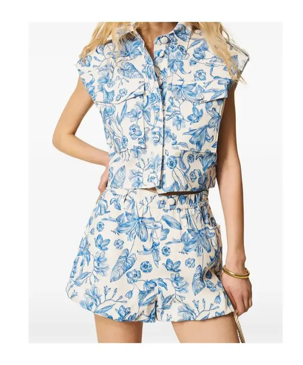 TWINSET Floral Print Cotton Cropped Vest