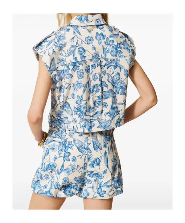 TWINSET Floral Print Cotton Cropped Vest