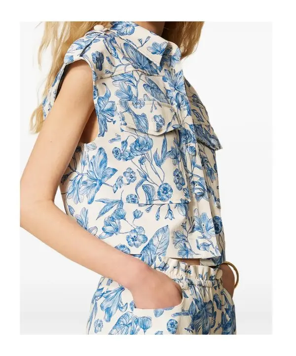 TWINSET Floral Print Cotton Cropped Vest