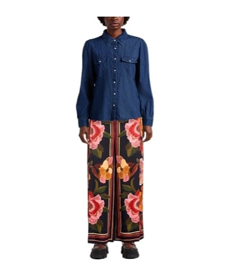 Farm Rio Floral Print Satin Wide-leg Trousers