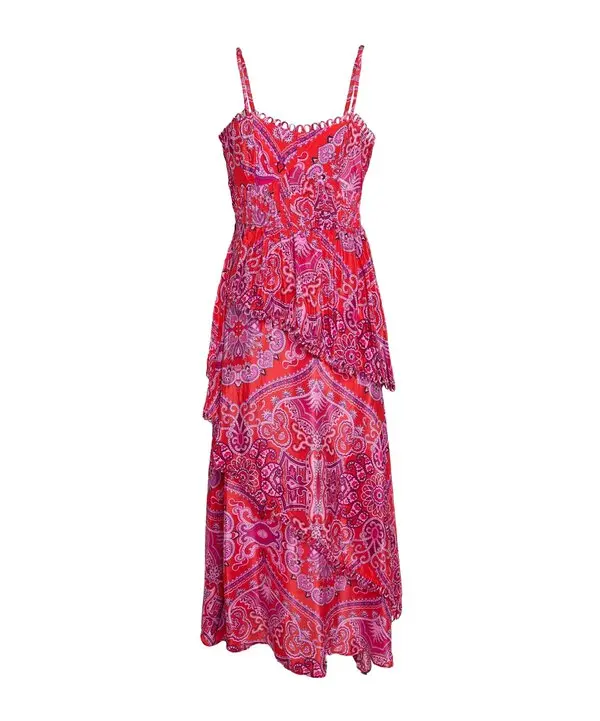 Farm Rio Paisley-print Tiered Square Neck Midi Dress
