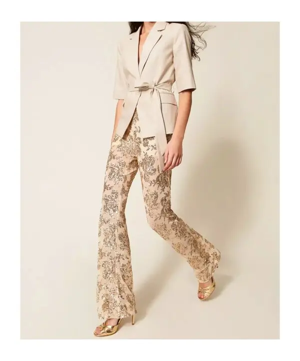 TWINSET Embellished Flared Trousers - Nude