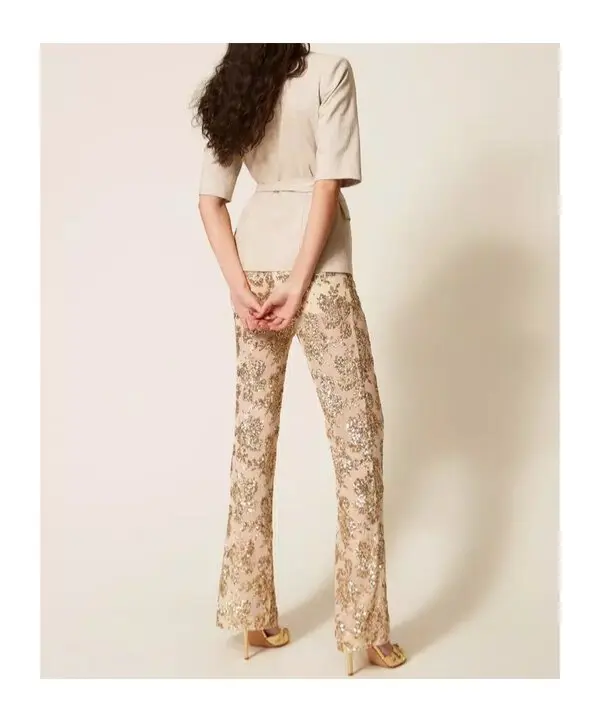 TWINSET Embellished Flared Trousers - Nude