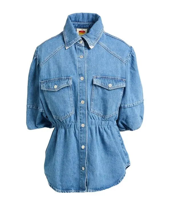 Farm Rio Medium Wash Denim Puff Sleeve Shirt