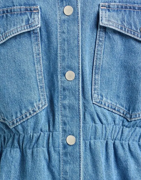 Farm Rio Medium Wash Denim Puff Sleeve Shirt
