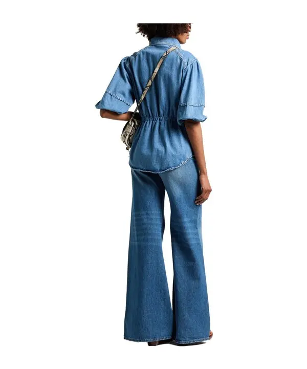 Farm Rio Medium Wash Denim Puff Sleeve Shirt