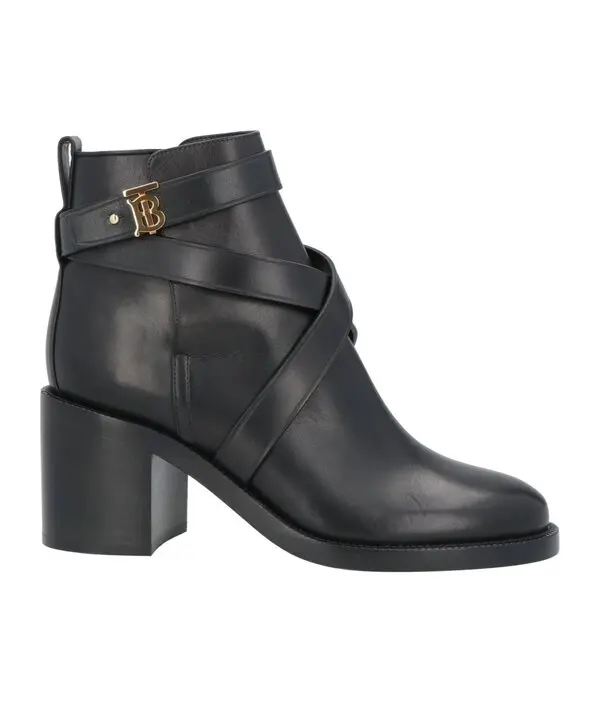Burberry Leather Ankle Boots With Thick Heel And Zipper Detail - Black