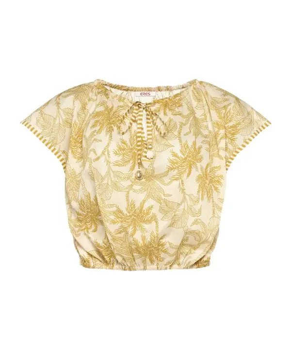 ERES Cropped Tropical Print Blouse - Nude