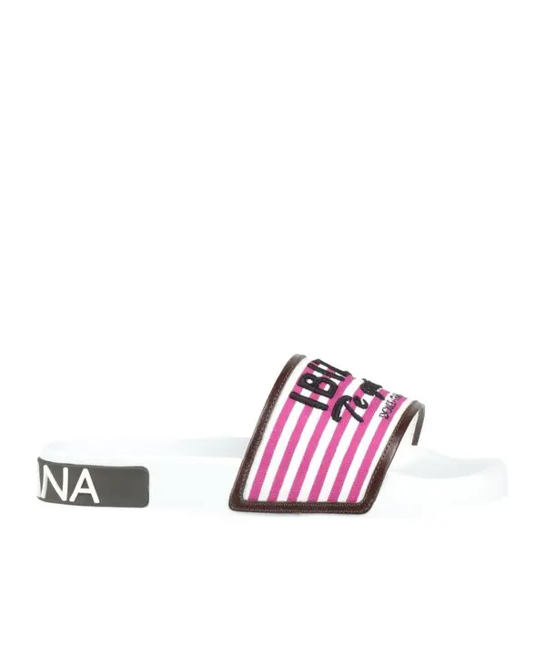 Dolce & Gabbana Striped Letter Print Slides - White