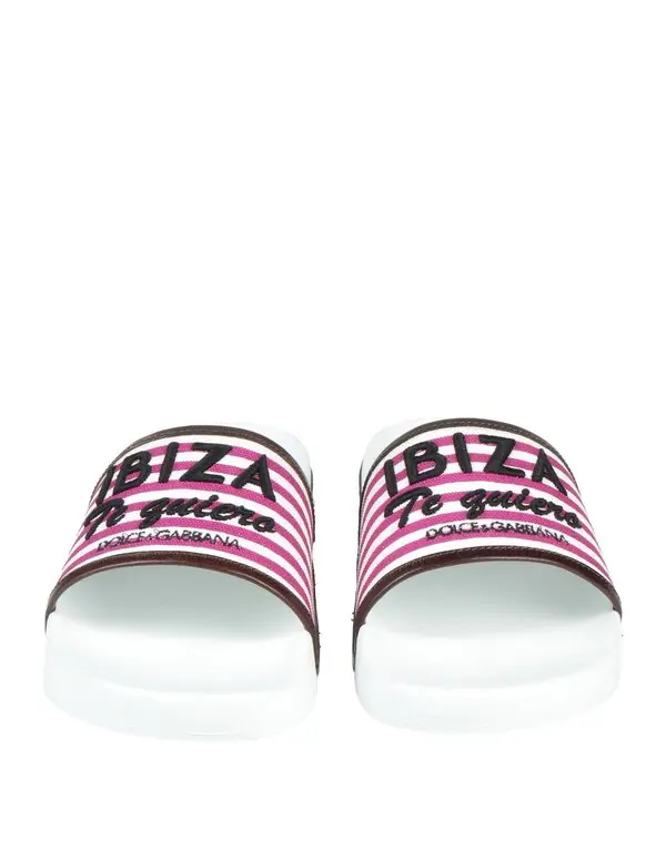 Dolce & Gabbana Striped Letter Print Slides - White
