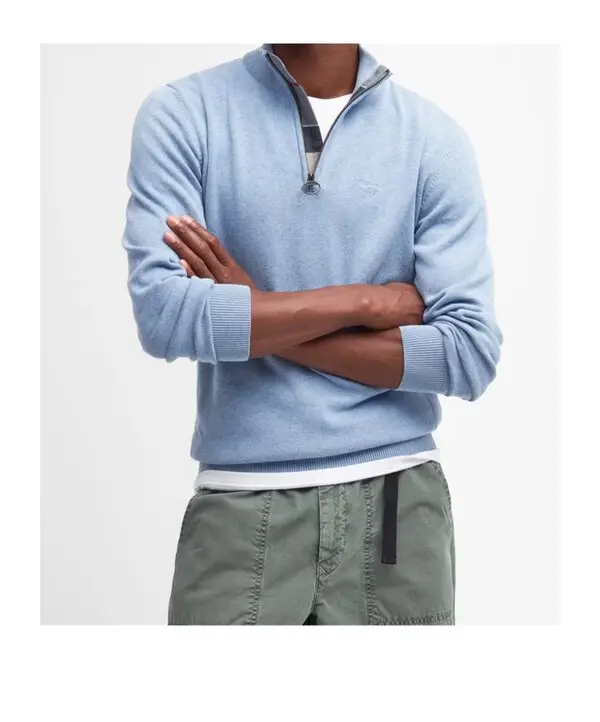 Barbour Half-zip Jumper With Embroidered Logo And Check Trim
